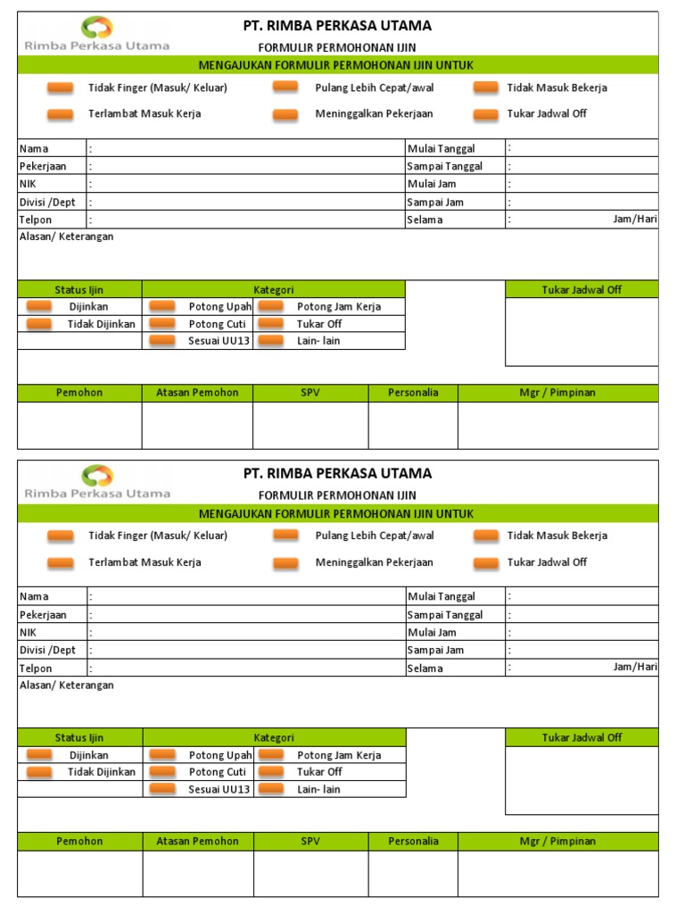 Formulir Izin Kerja Karyawan | PDF
