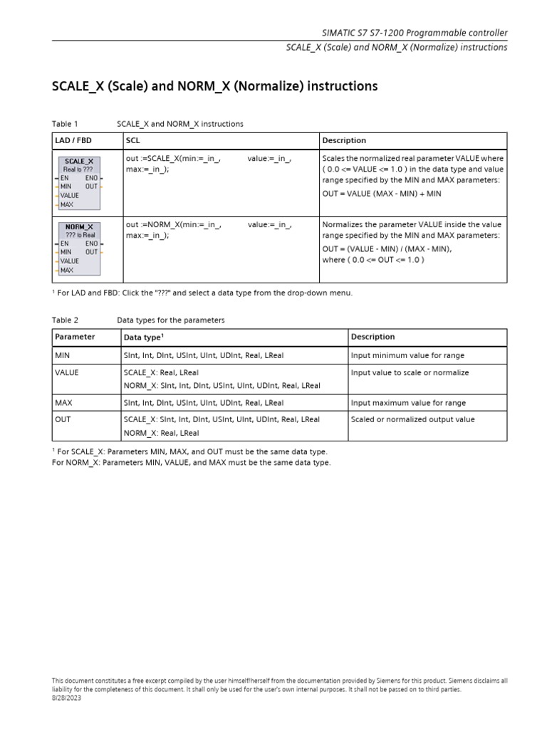 SIMATIC S7 S7-1200 Programmable Controller - SCALE - X (Scale) and NORM ... SIMATIC S7 S7-1200 Programmable Controller - SCALE - X (Scale) and NORM ...