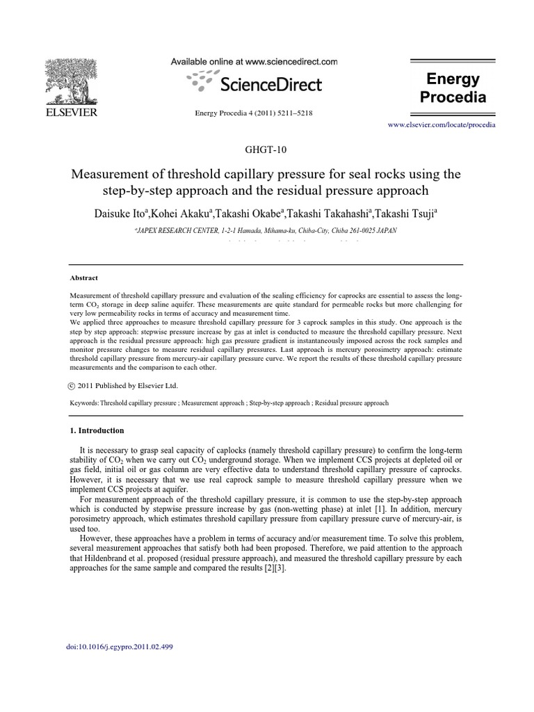 Measurement of Threshold Capillary Pressure For Seal Rocks Using The Step-By-Step Approach and ...