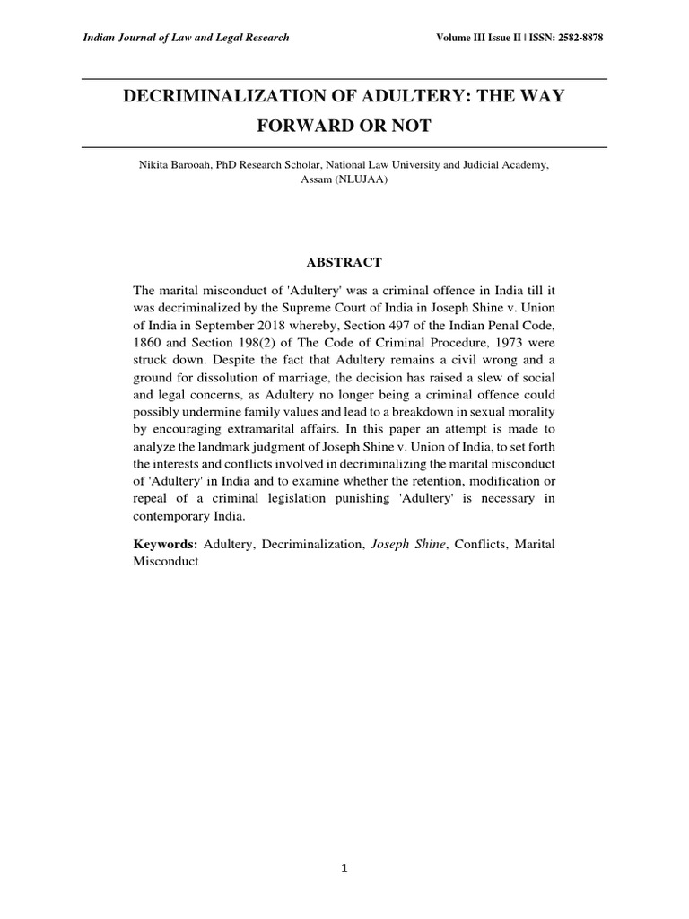 Joseph Shine Case: Adultery Decriminalized | PDF | Adultery | Public Law