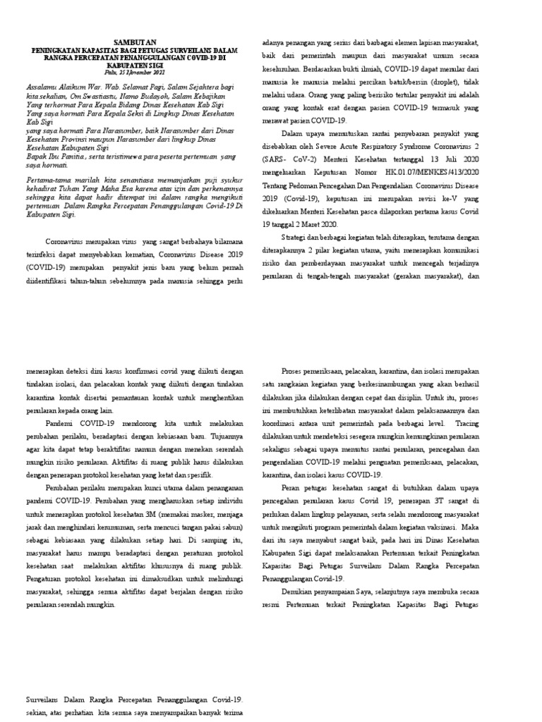 Sambutan Sekretaris Dinkes | PDF