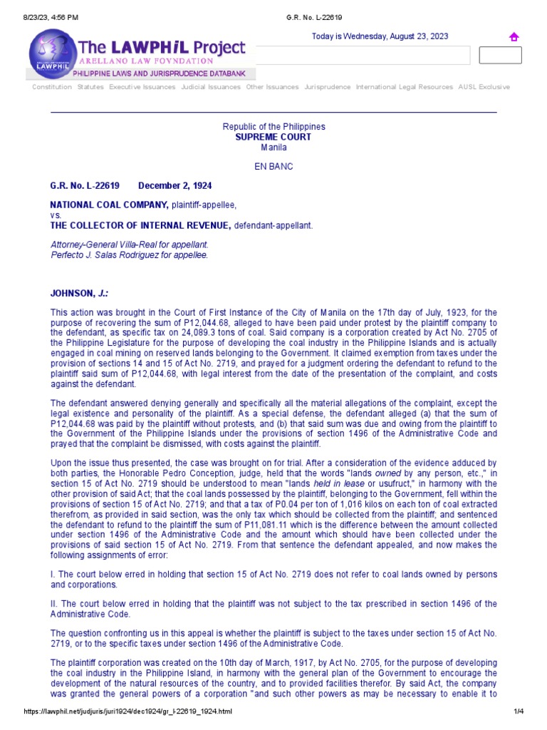 National Coal Company Tax Case Summary | PDF | Taxes | Lease