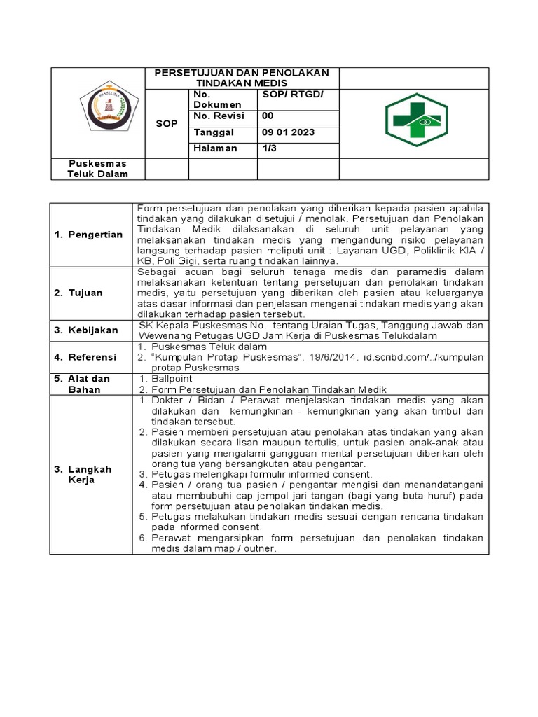 SOP Persetujuan Tindakan Medis RTGD | PDF