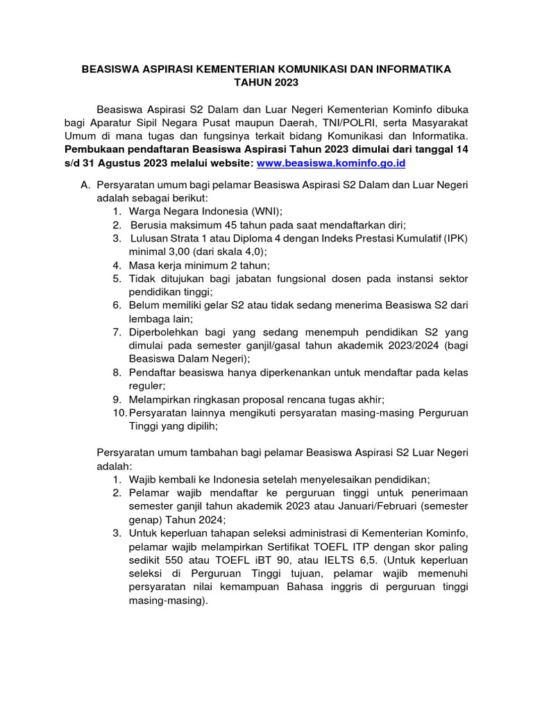 Beasiswa Aspirasi Kominfo | PDF
