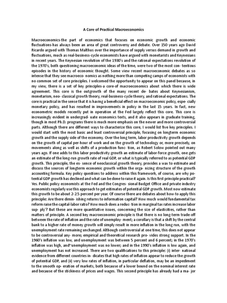 A Core of Practical Macroeconomics | PDF