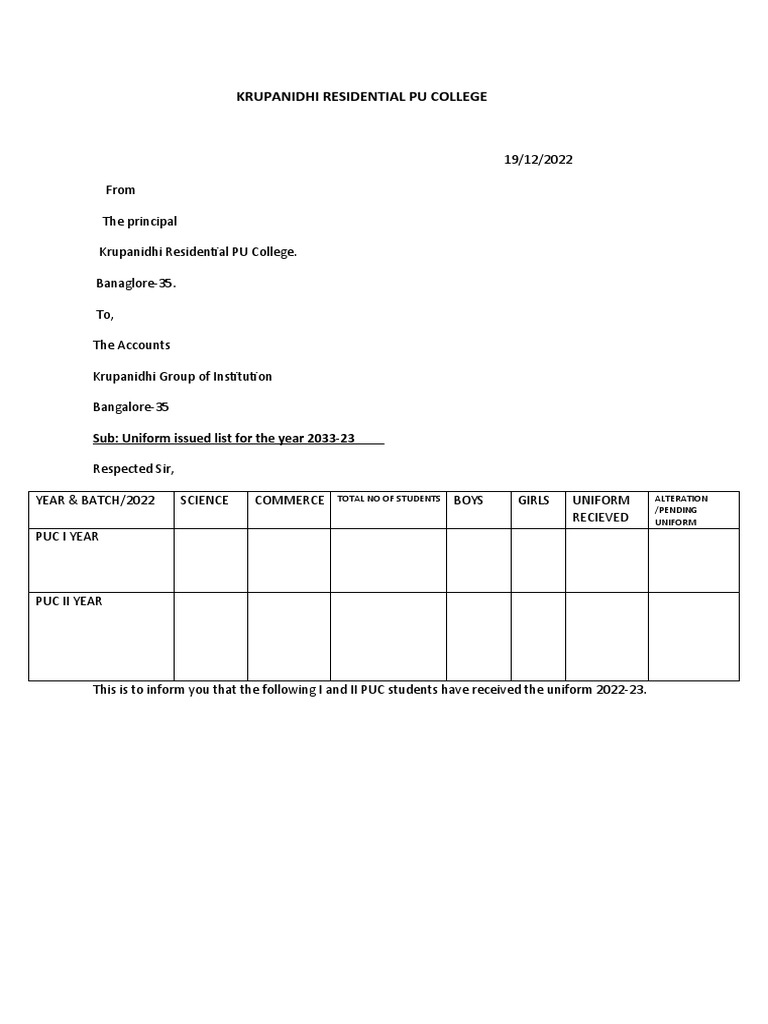 Puc Uniform Details List | PDF