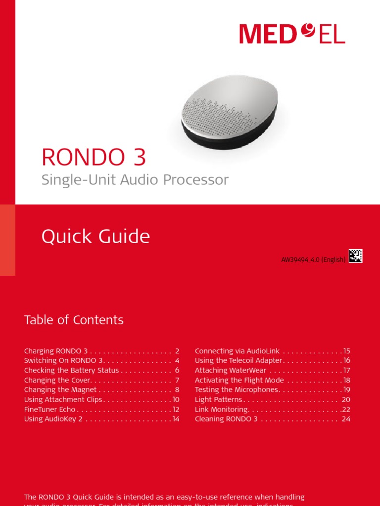Rondo 3 Quick Guide | PDF | Hearing Aid | Electrical Connector