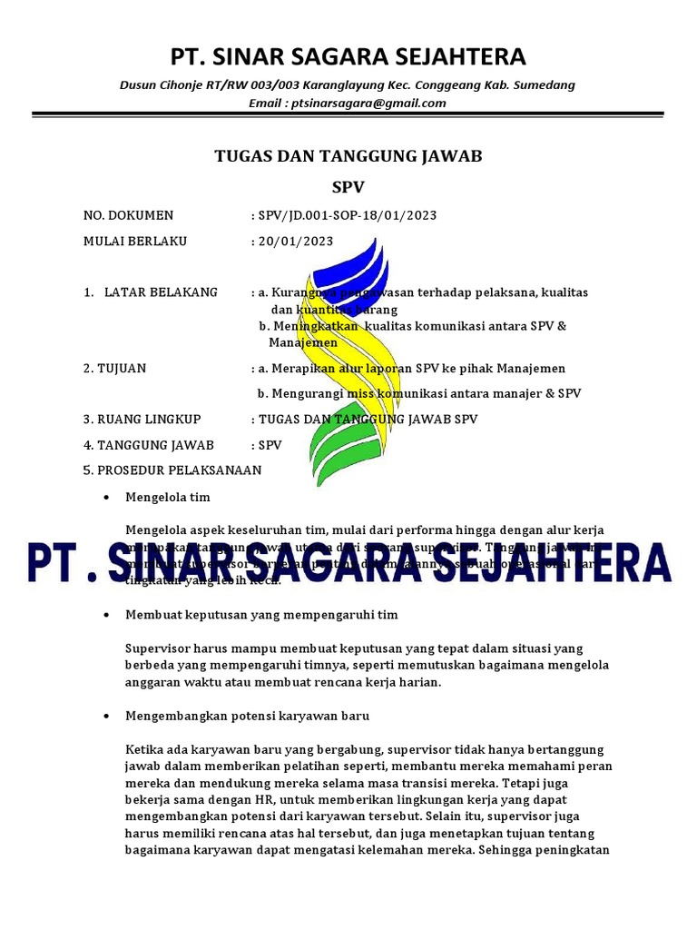 Tugas dan Tanggung Jawab SPV | PDF