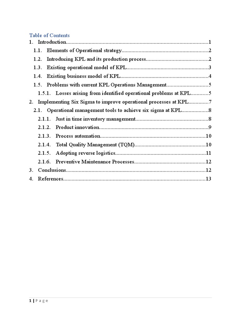 KPL Revised | PDF | Lean Manufacturing | Strategic Management