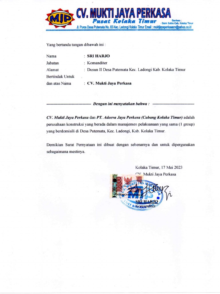 Surat Pernyataan AJP-1 | PDF