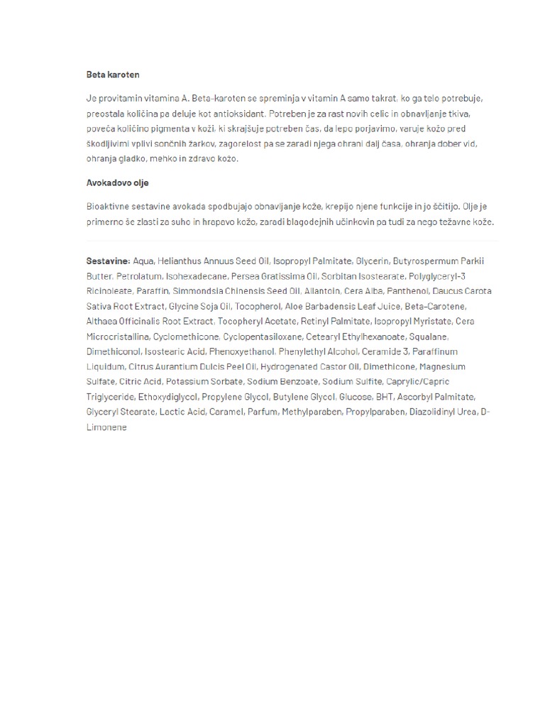 AFRODITA - Primerjava Sestavin KAROTIN Kreme | PDF