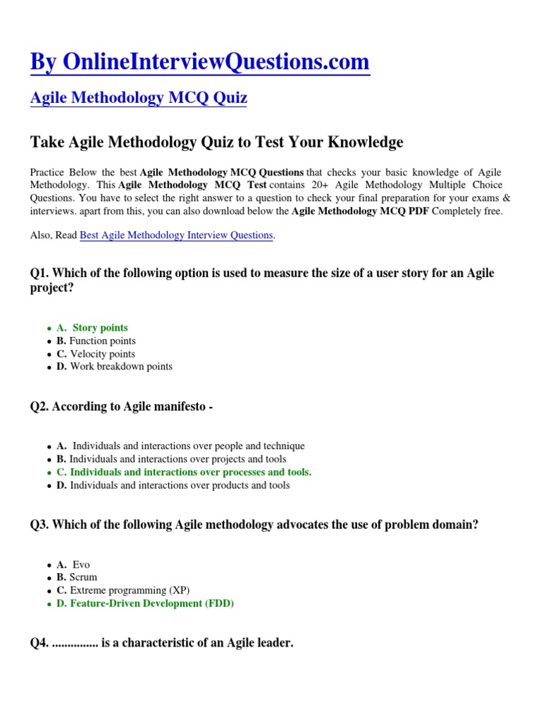 Agile Methodology MCQ | PDF | Agile Software Development | Scrum (Software Development)