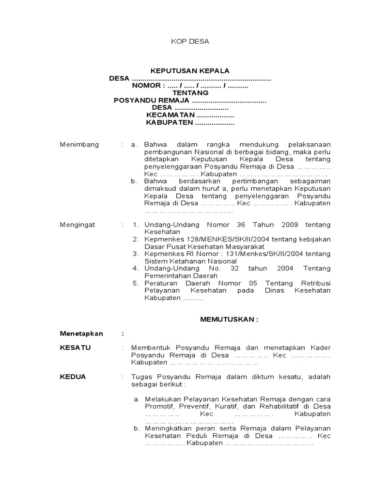 Template SK Posyandu Remaja Baru | PDF