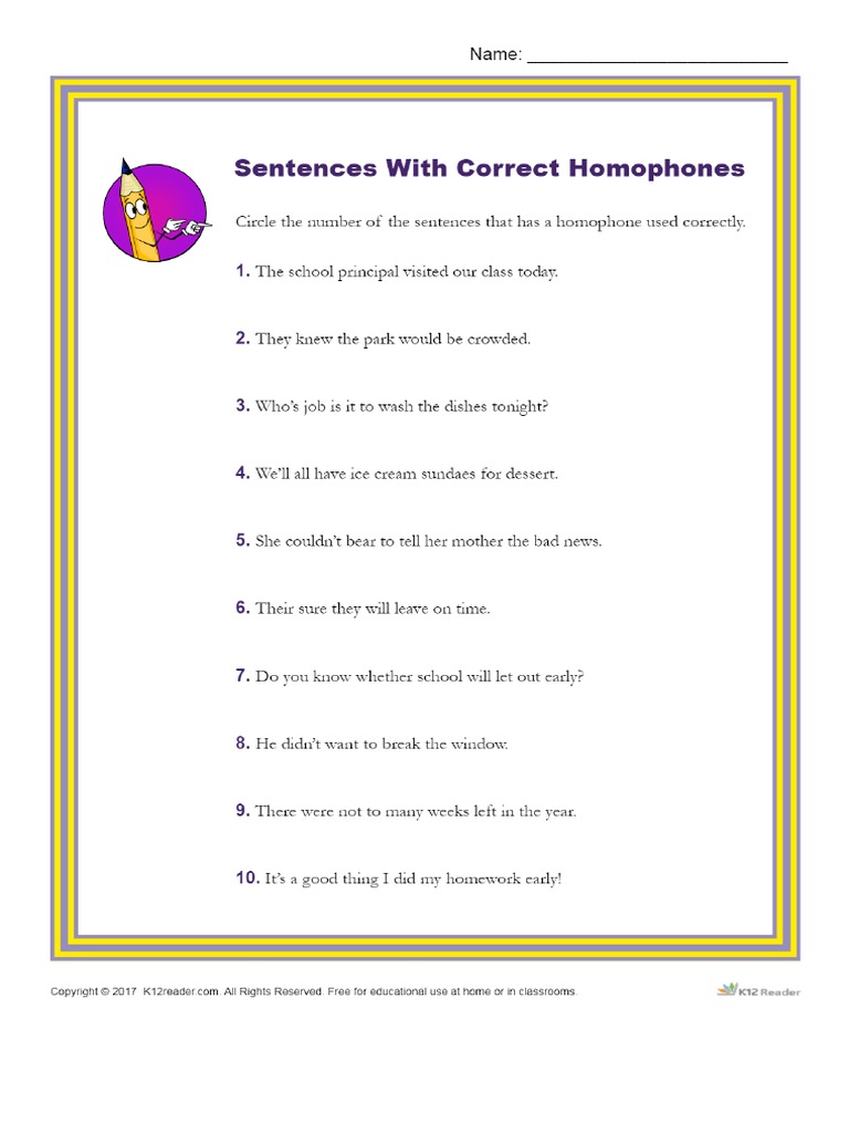 In Which Sentence Is A Homophone Used Correctly | PDF