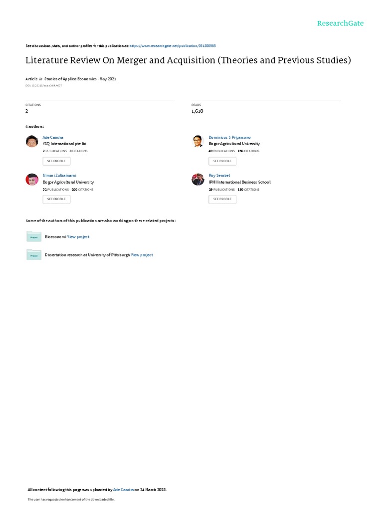 Literature Review On Merger and Acquisition Theori | PDF