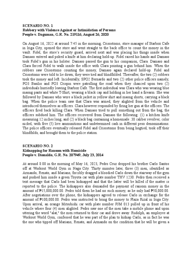 Case Scenarios (DC 20) | PDF | Crimes | Crime & Violence