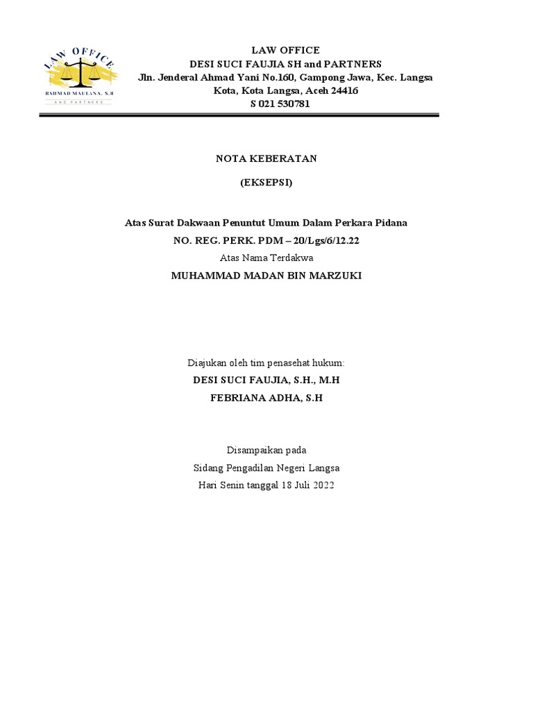 Eksepsi Terdakwa | PDF