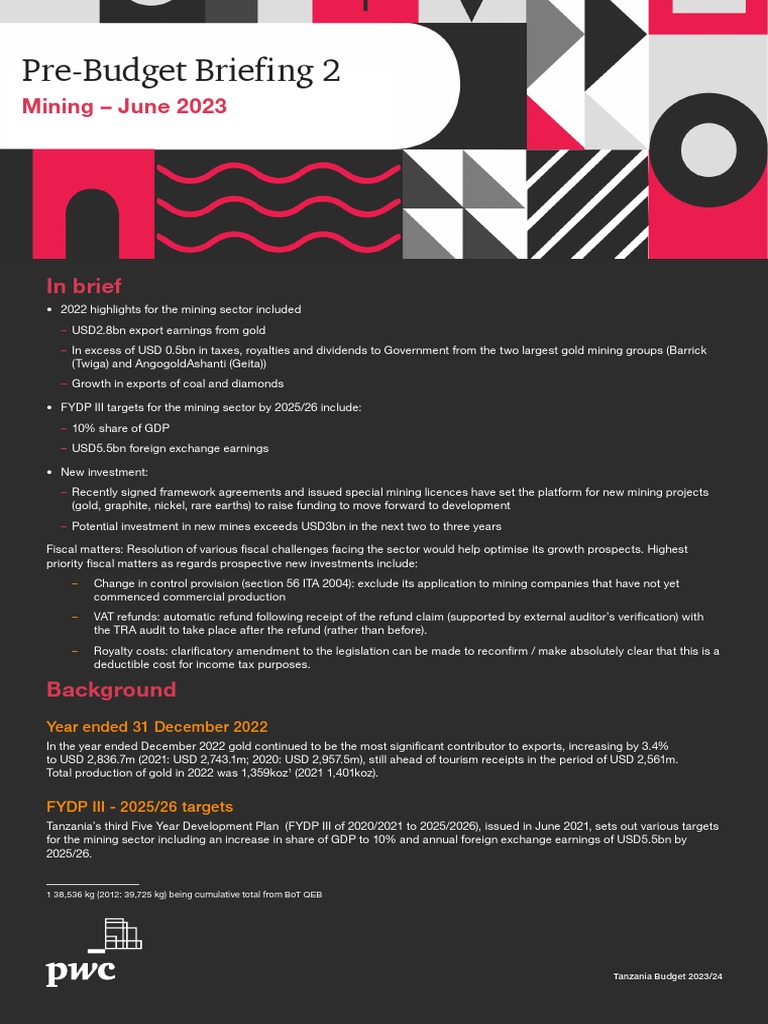 PWC - Pre Budget Briefing Mining June 2023 | PDF | Taxes | Tax Deduction