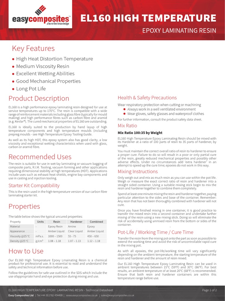 EC TDS EL160 High Temperature Laminating Resin | PDF | Epoxy ...
