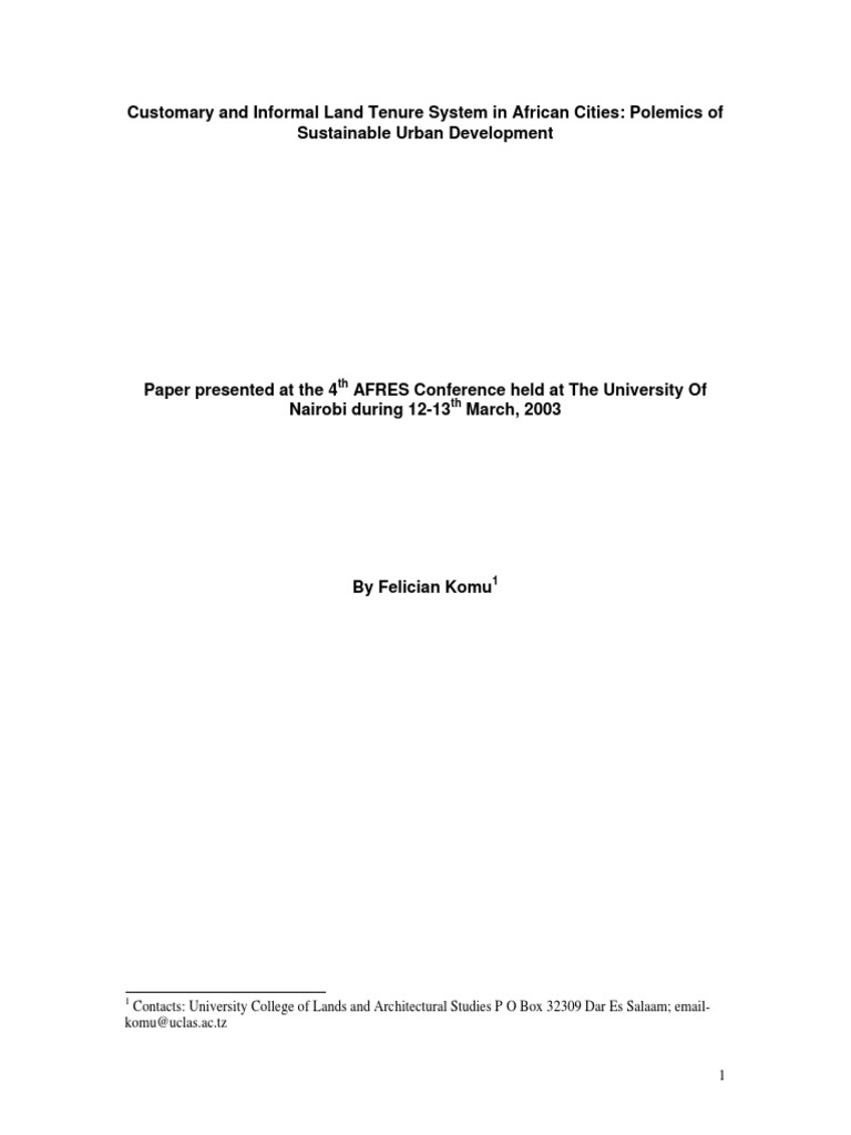 Customary Land Tenure System in Tanzania | PDF | Urbanization | Tanzania