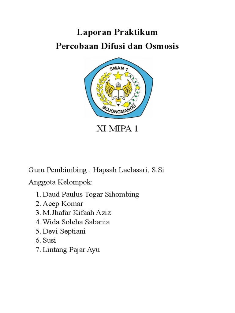 Laporan Praktikum Difusi Osmosis Kelompok 3 XI MIPA 1 | PDF