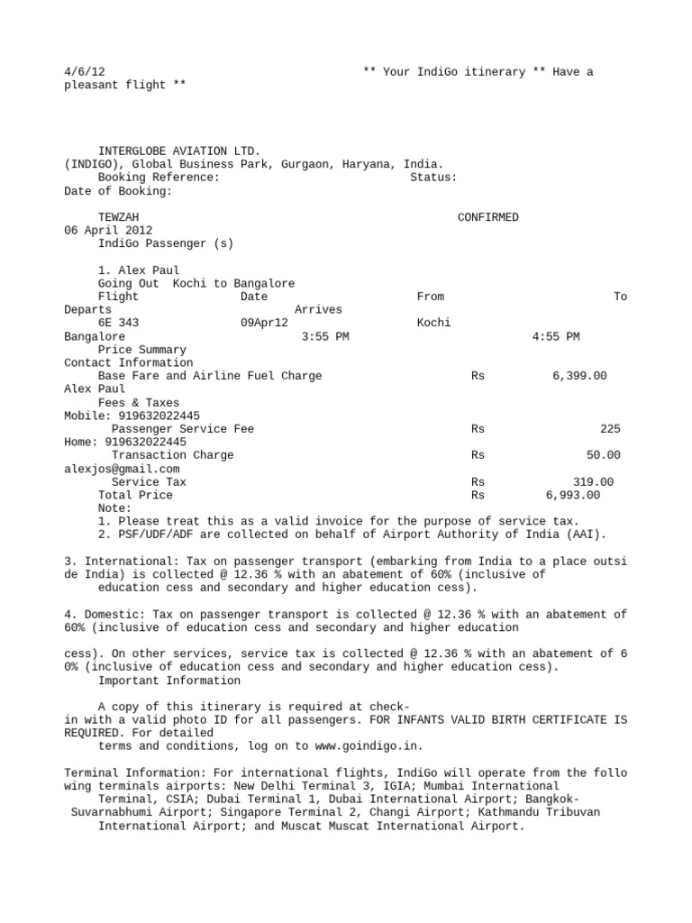 Indigo Flight Sample PDF | PDF | Fee | Airport