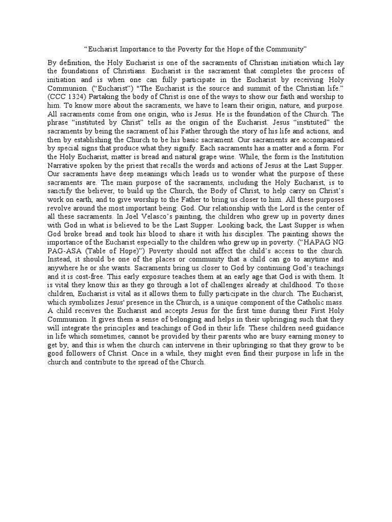 Eucharist's Role in Uplifting Youth | PDF | Eucharist | Systematic Theology