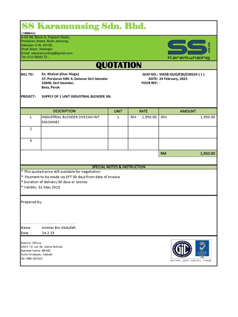 Ssksb - Quotation | PDF