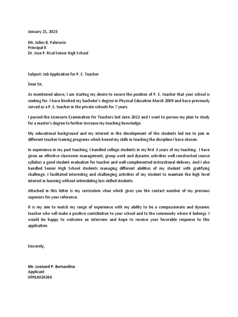 Application Letter Sample | PDF