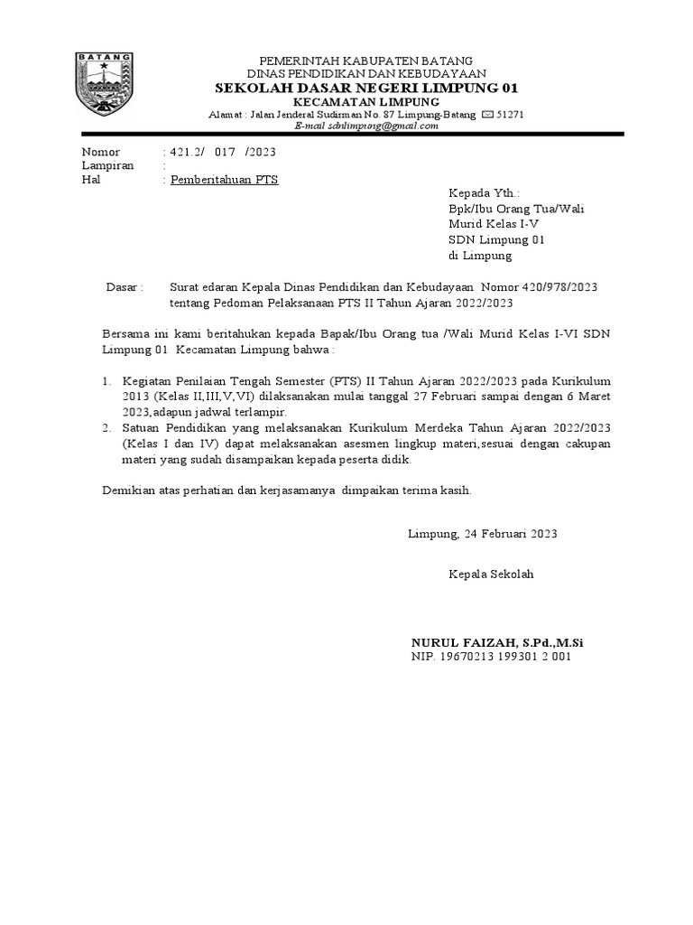 Surat Pemberitahuan Uts | PDF