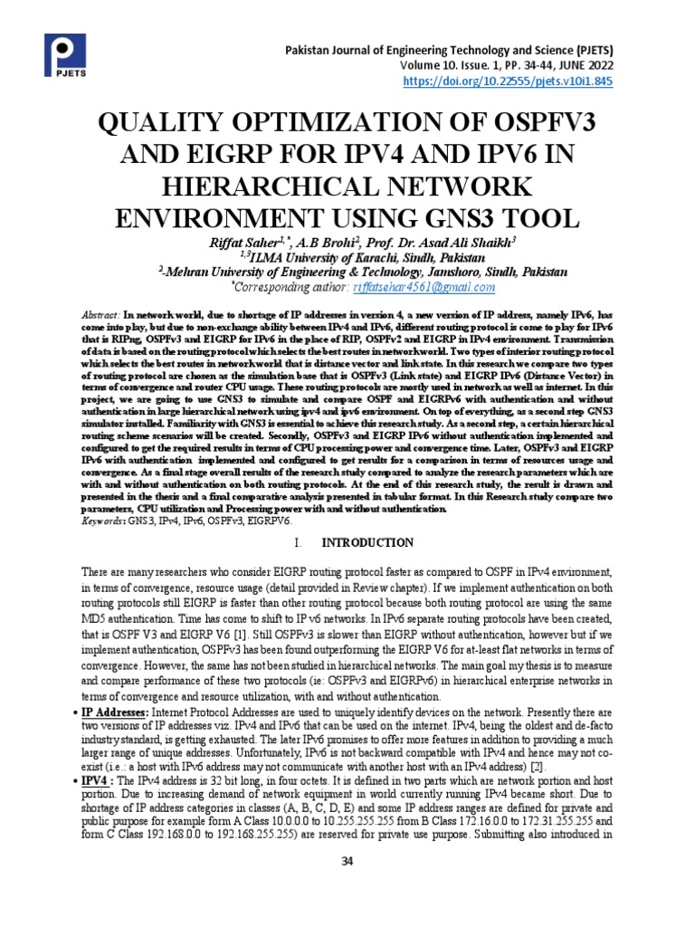 Quality Optimization of Ospfv3 and Eigrp For Ipv4 and Ipv6 in Hierarchical Network Environment ...