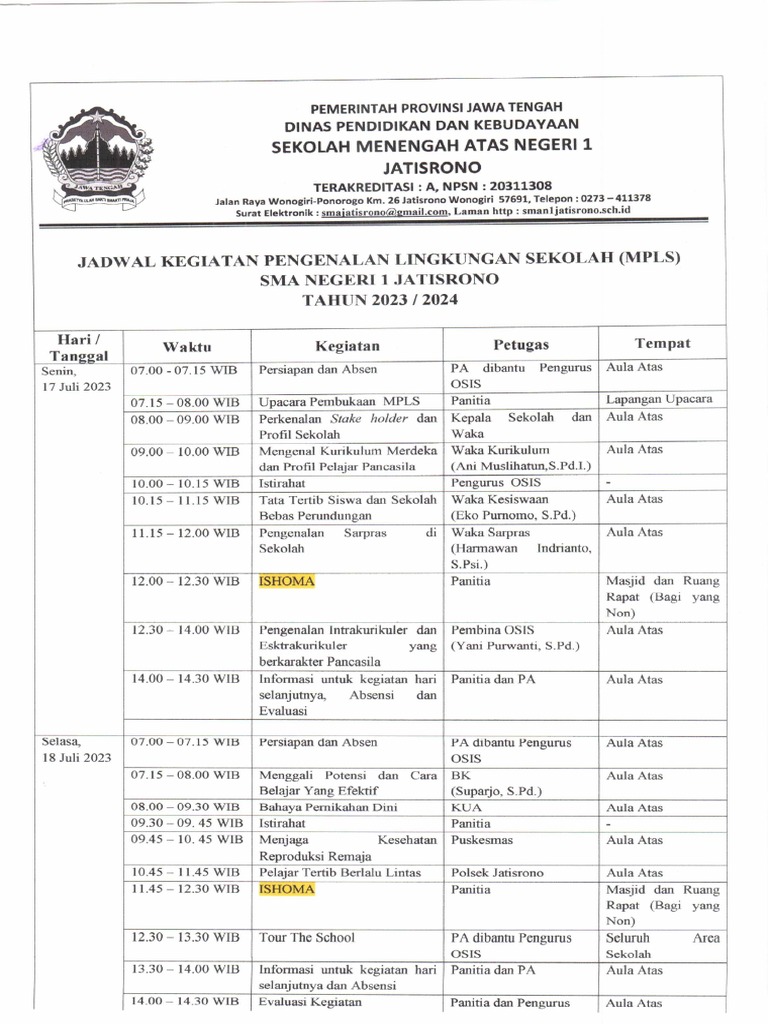 Jadwal MPLS 2023.2024 | PDF