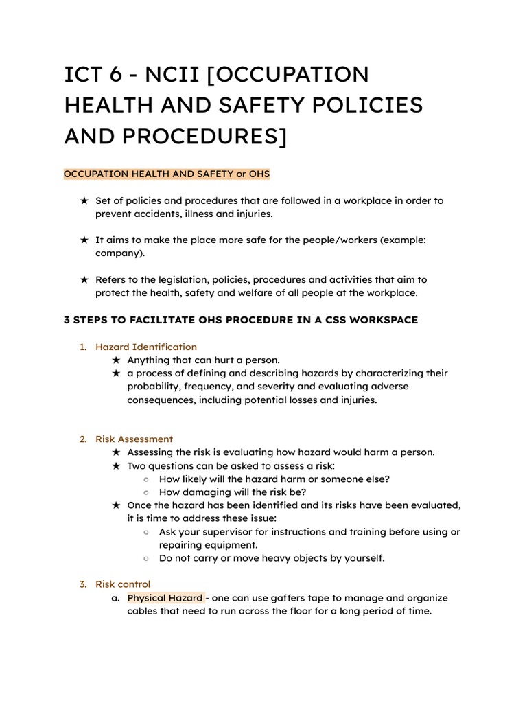 ICT 6 Notes | PDF | Occupational Safety And Health | Risk