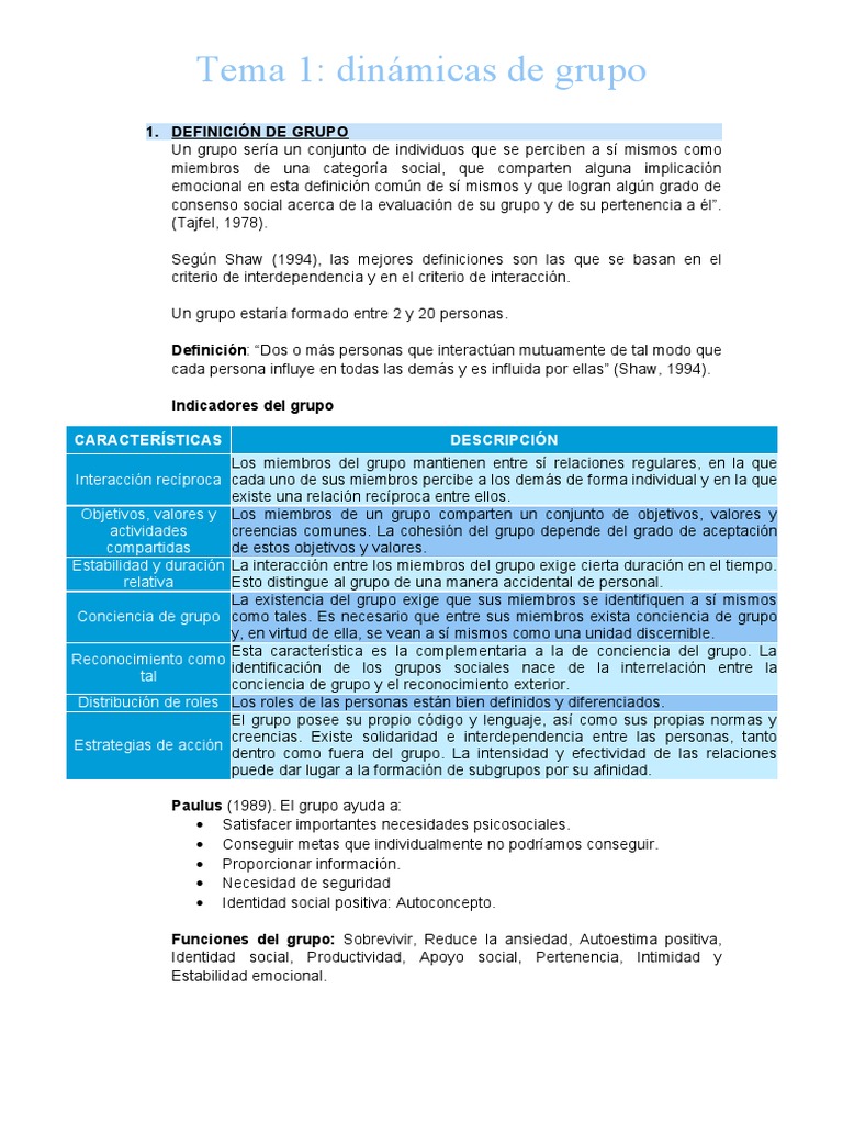 Tema 1. Definición de Grupo | PDF | Cohesión grupal | Grupo social