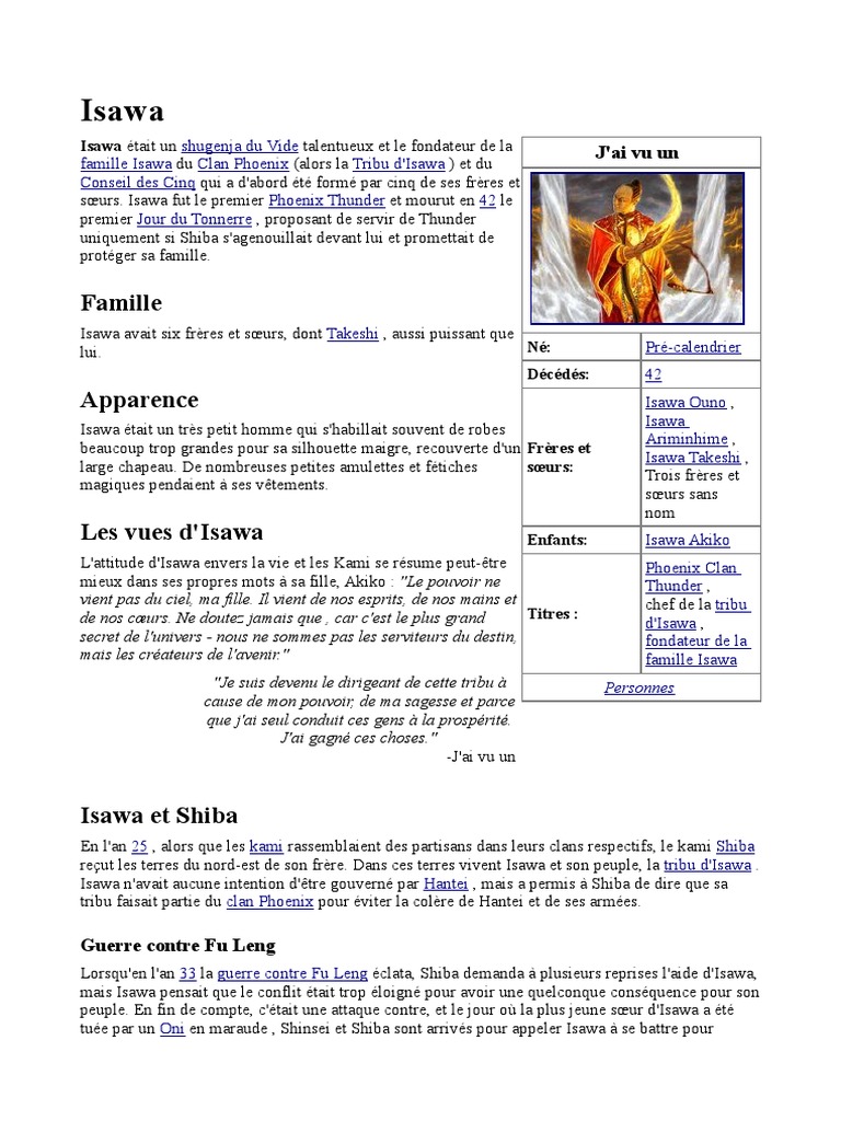 Isawa : Fondateur de la famille Isawa | PDF
