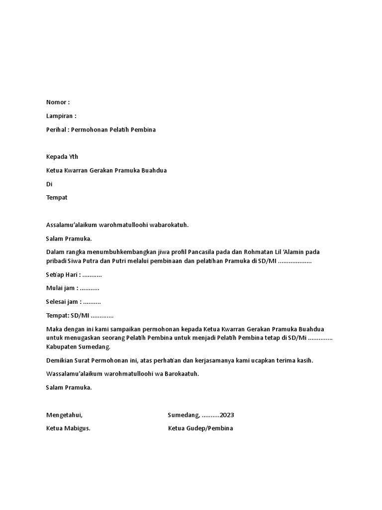 Surat Permohonan Pelatih Pembina Pramuka | PDF