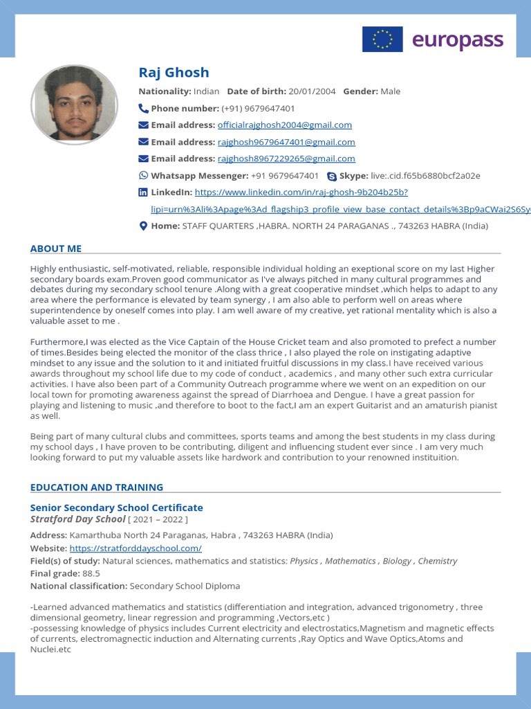 CV - Raj Ghosh FINAL | PDF | Chemistry | Mathematics