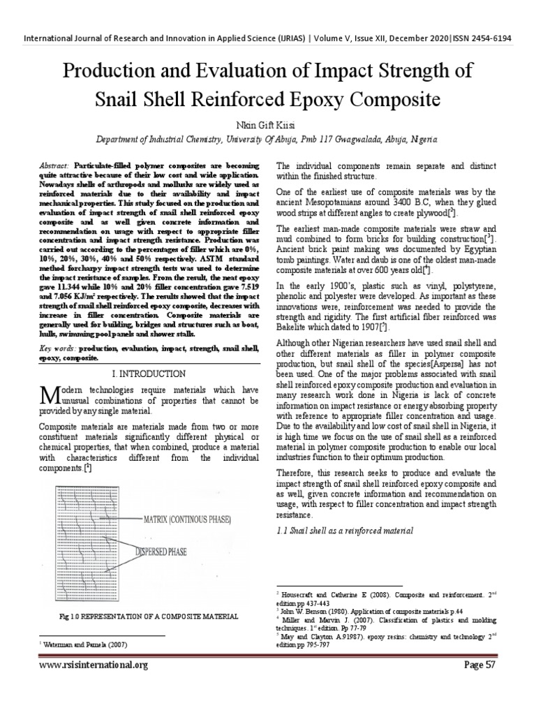 Production and Evaluation of Impact Strength of Snail Shell Reinforced ...