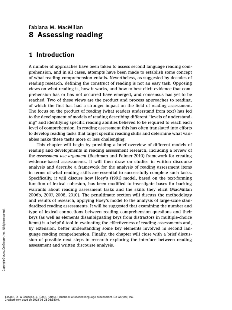Handbook of Second Language Assessment - (II. Assessing Second Language ...