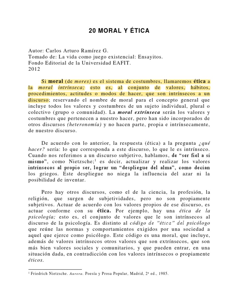 Ensayito No 20 Moral y Ética | PDF | Moralidad | Discurso