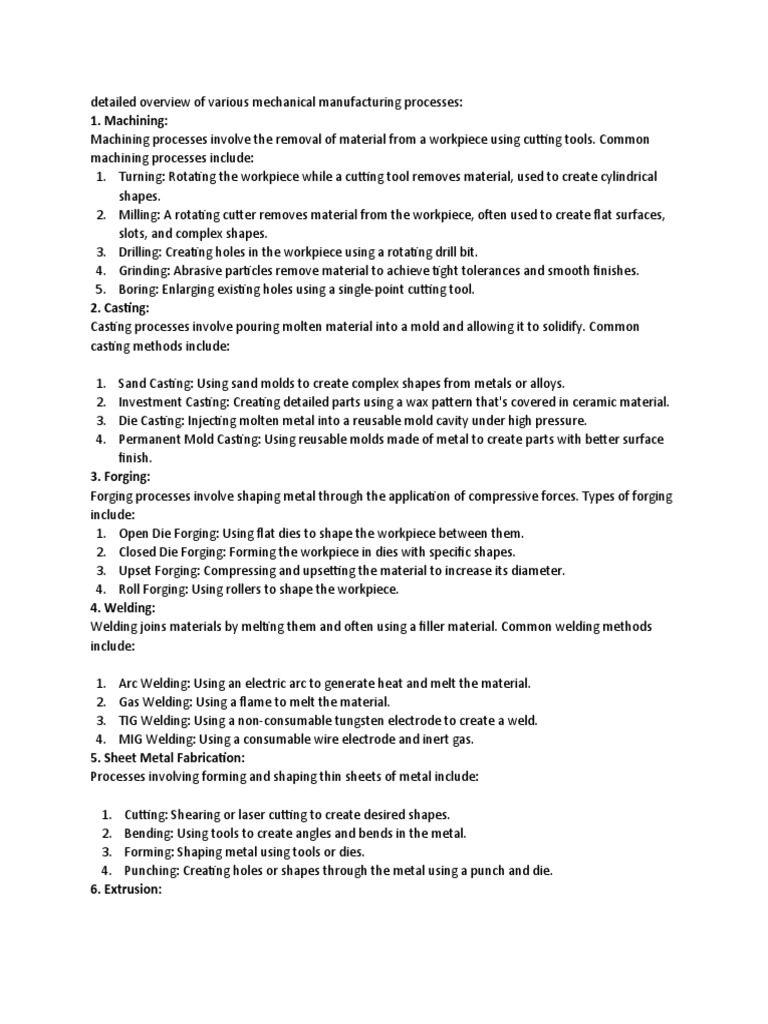 Overview of Mechanical Manufacturing Processes | PDF | Construction ...