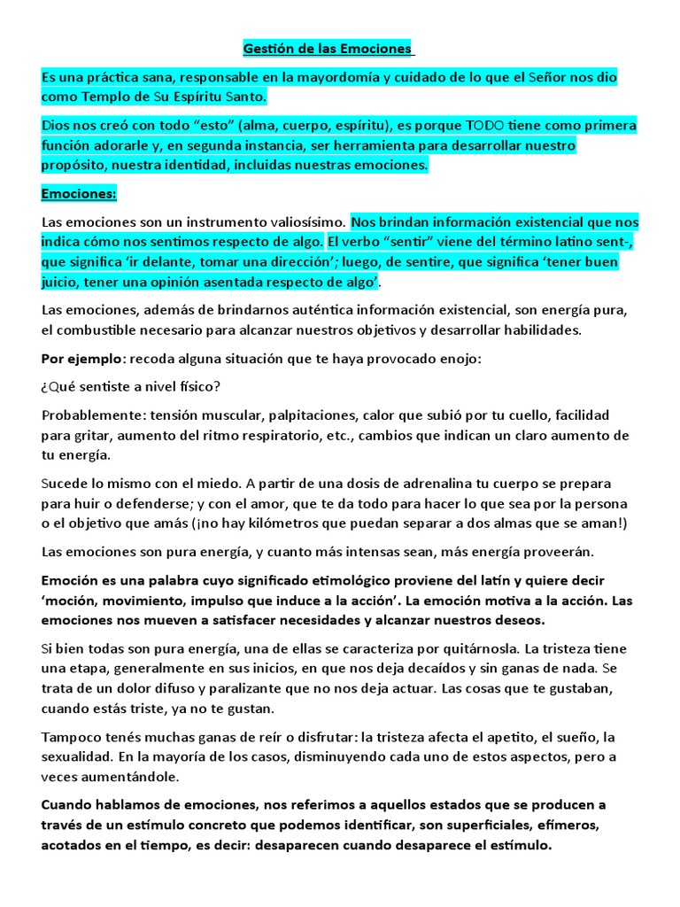 Gestión De Las Emociones Resumen Pdf Las Emociones Inteligencia