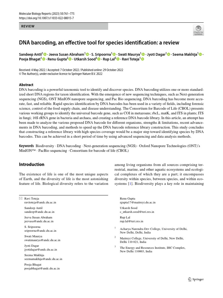 DNA Barcoding, An Effective Tool For Species Identification: A Review | PDF | Dna Microarray ...