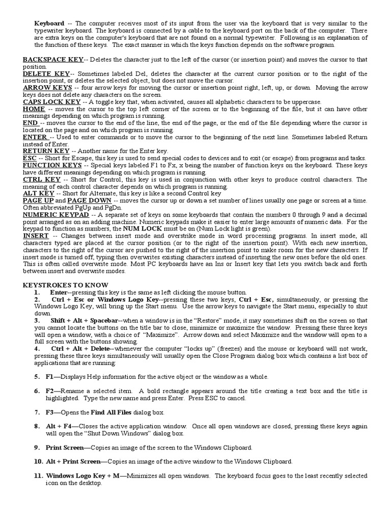 Keyboard Handouts Pdf Computer Keyboard Cursor User Interface