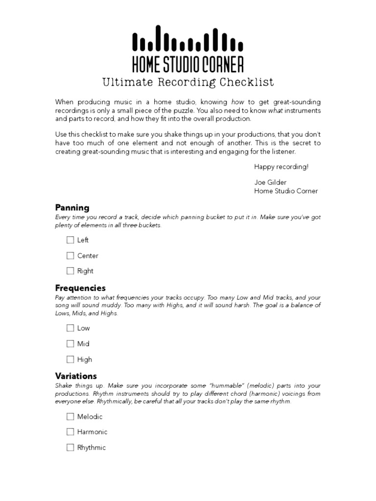 7ad25-0336-B034-0875-3a1dcd0adbac UItimate Recording Checklist - Joe ...