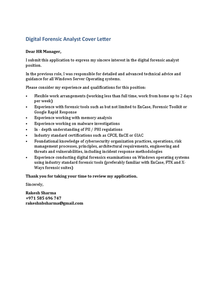 Cover Letter Forensic Expert | PDF
