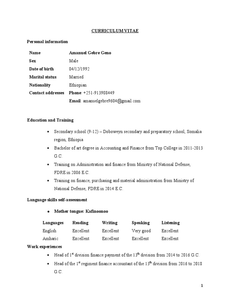 CV Amanuel | PDF | Ethiopia