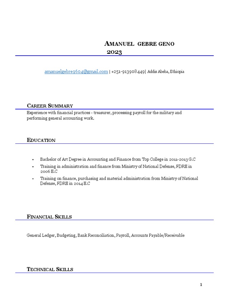 Amanuel CV July - 1023 | PDF | Ethiopia | Payroll Tax
