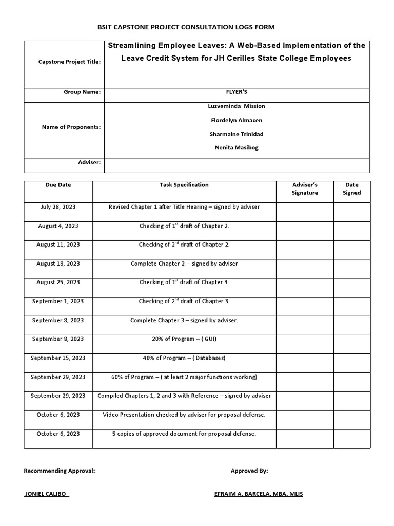 Capstone Project 1 Consultation Logs Form 2023 2 | PDF