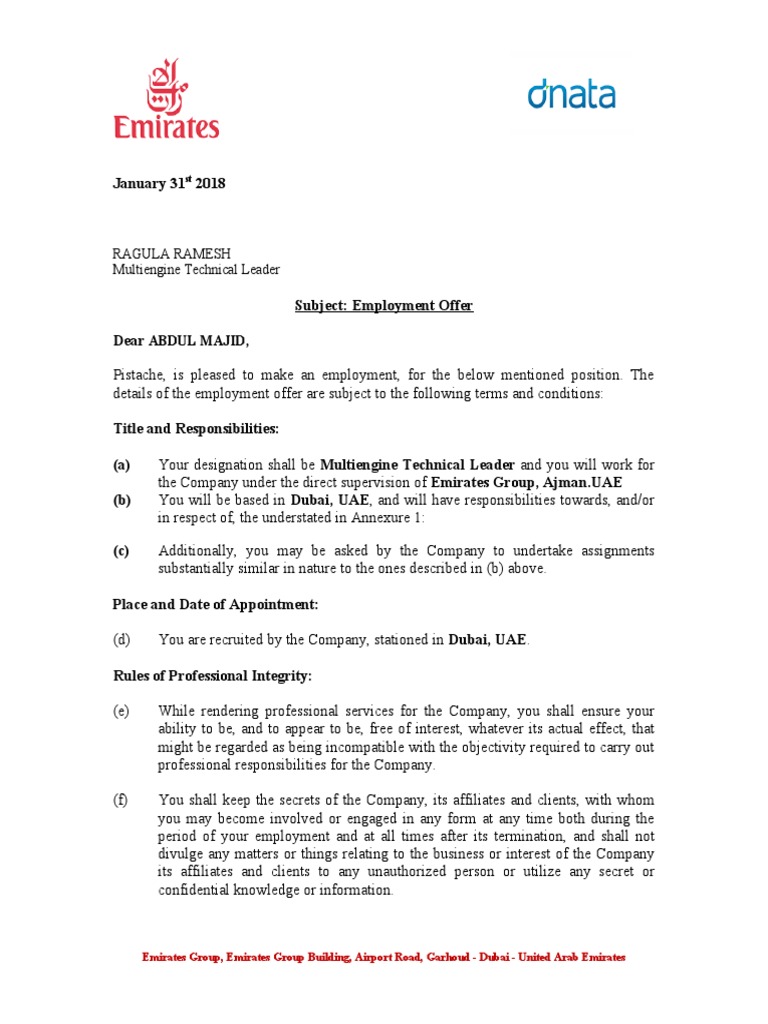 Dnata Offer Format | PDF